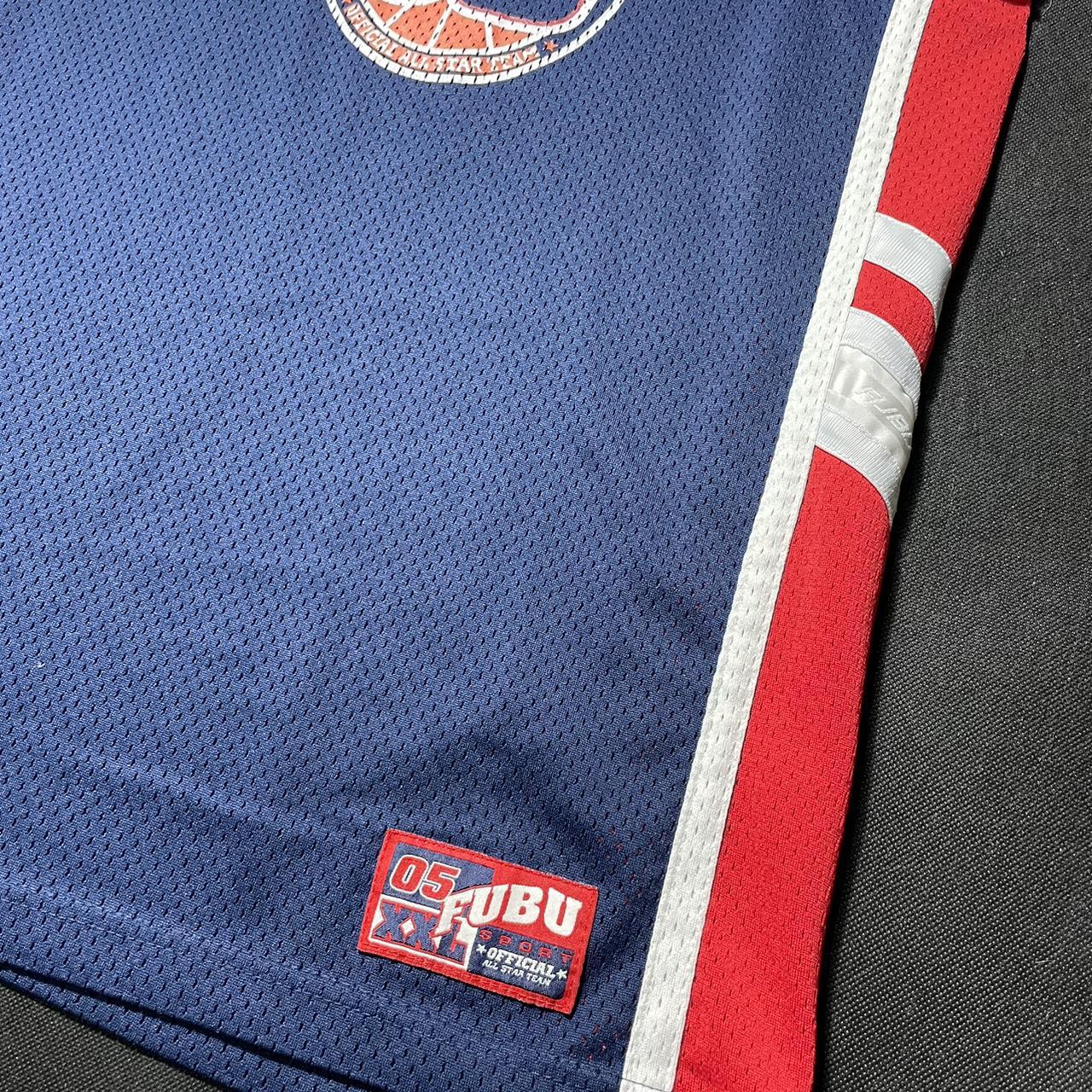 FUBU Men's Navy and Red Top | Depop
