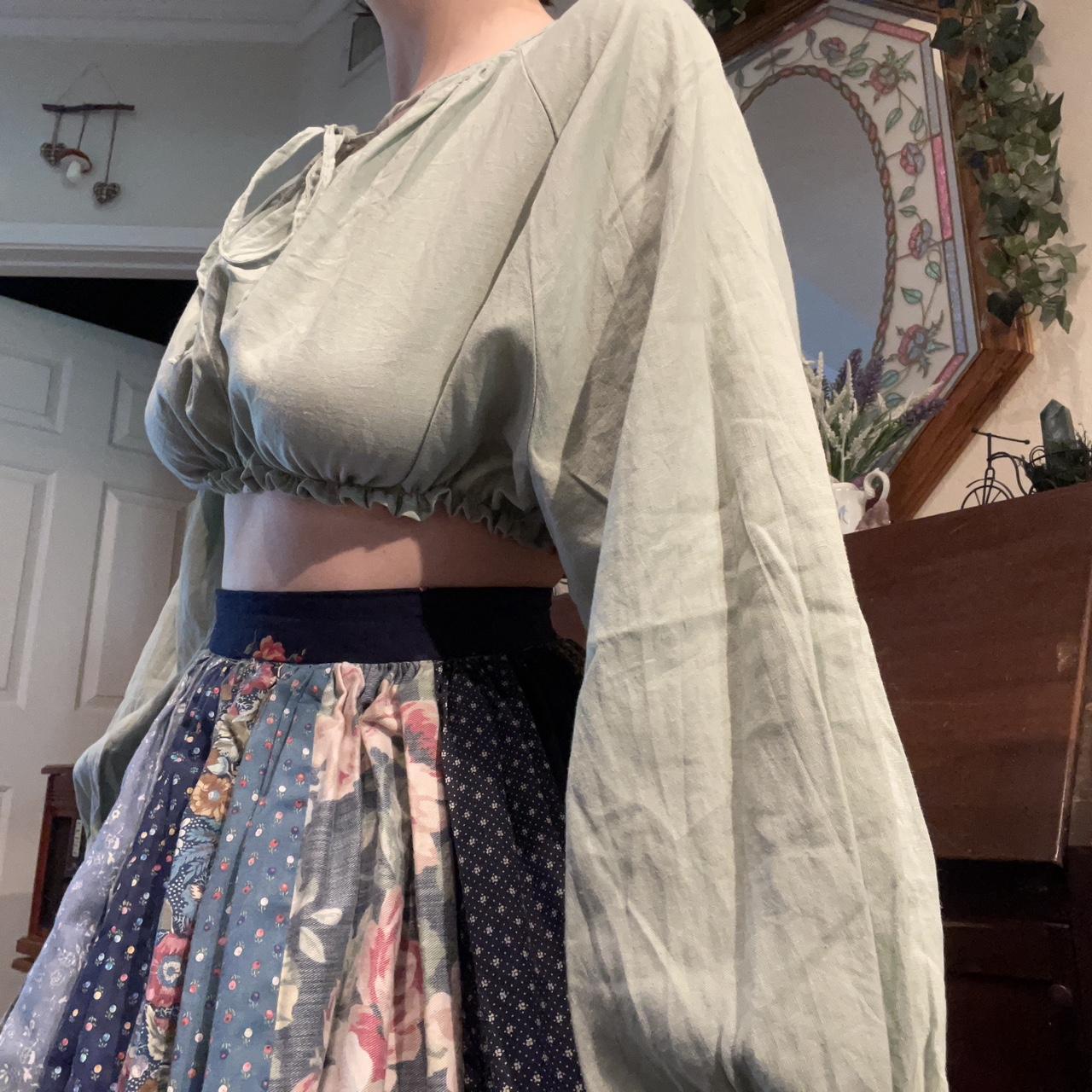 Sage Green Peasant Crop Top Upcyled and cropped... - Depop