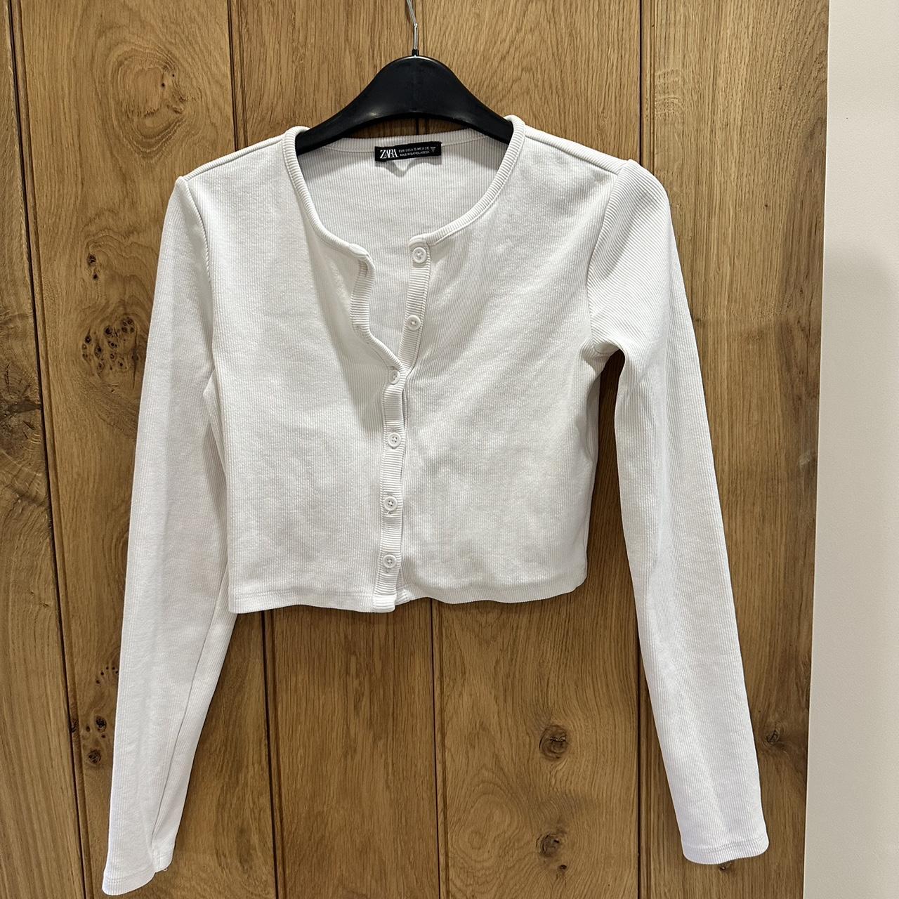 Zara white button cardigan crop top Size s Hardly... - Depop