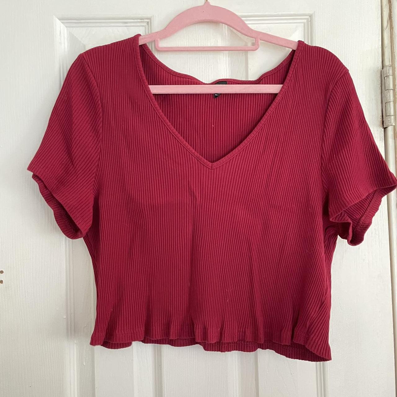 Ribbed Cropped wine red top Size 4XL Please excuse... - Depop
