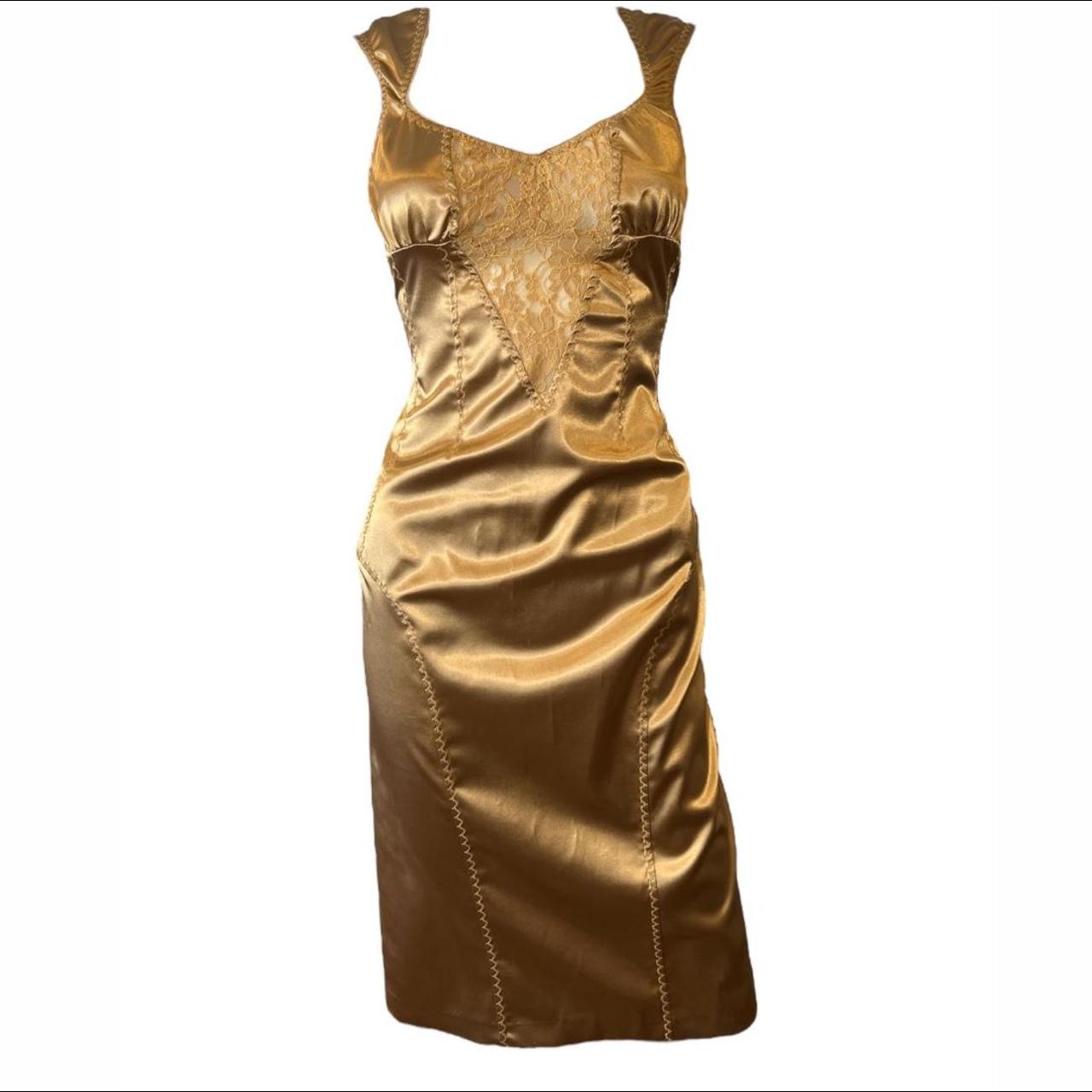 Dolce & Gabbana Gold Satin Bustier Dress Marked... - Depop