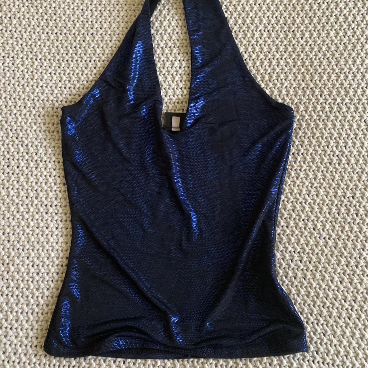 blue shiny halter neck top such a cool reflective... - Depop