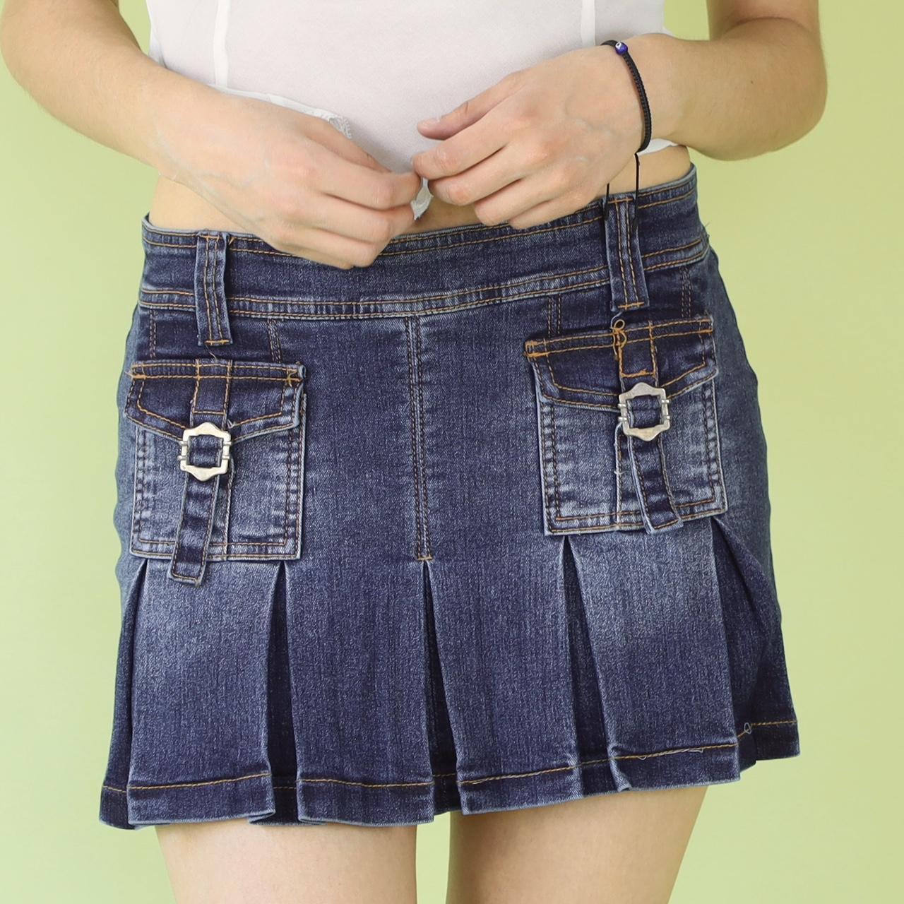 Denim Pleated Micro Mini Skirt Deadstock... - Depop