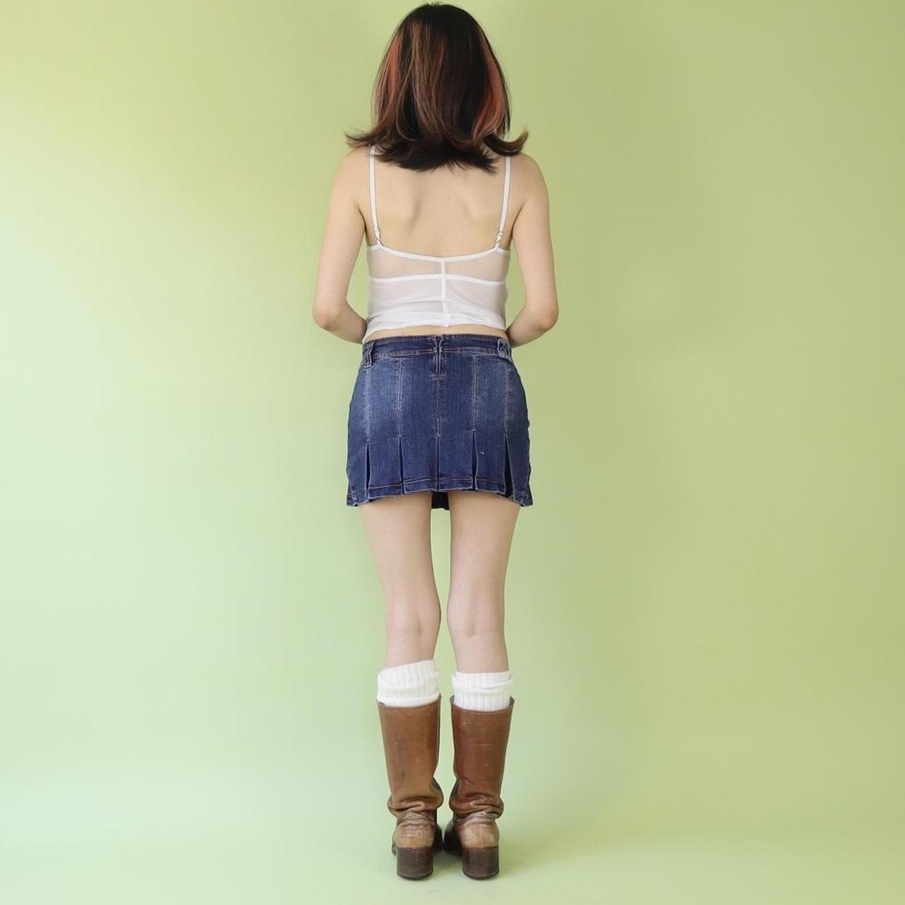 Denim Pleated Micro Mini Skirt Deadstock... - Depop