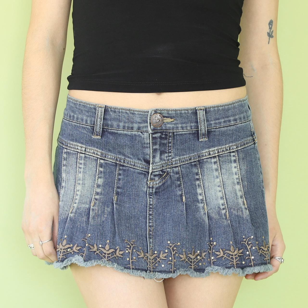 Micro Mini Pleated Denim Skirt Flattering low rise... - Depop