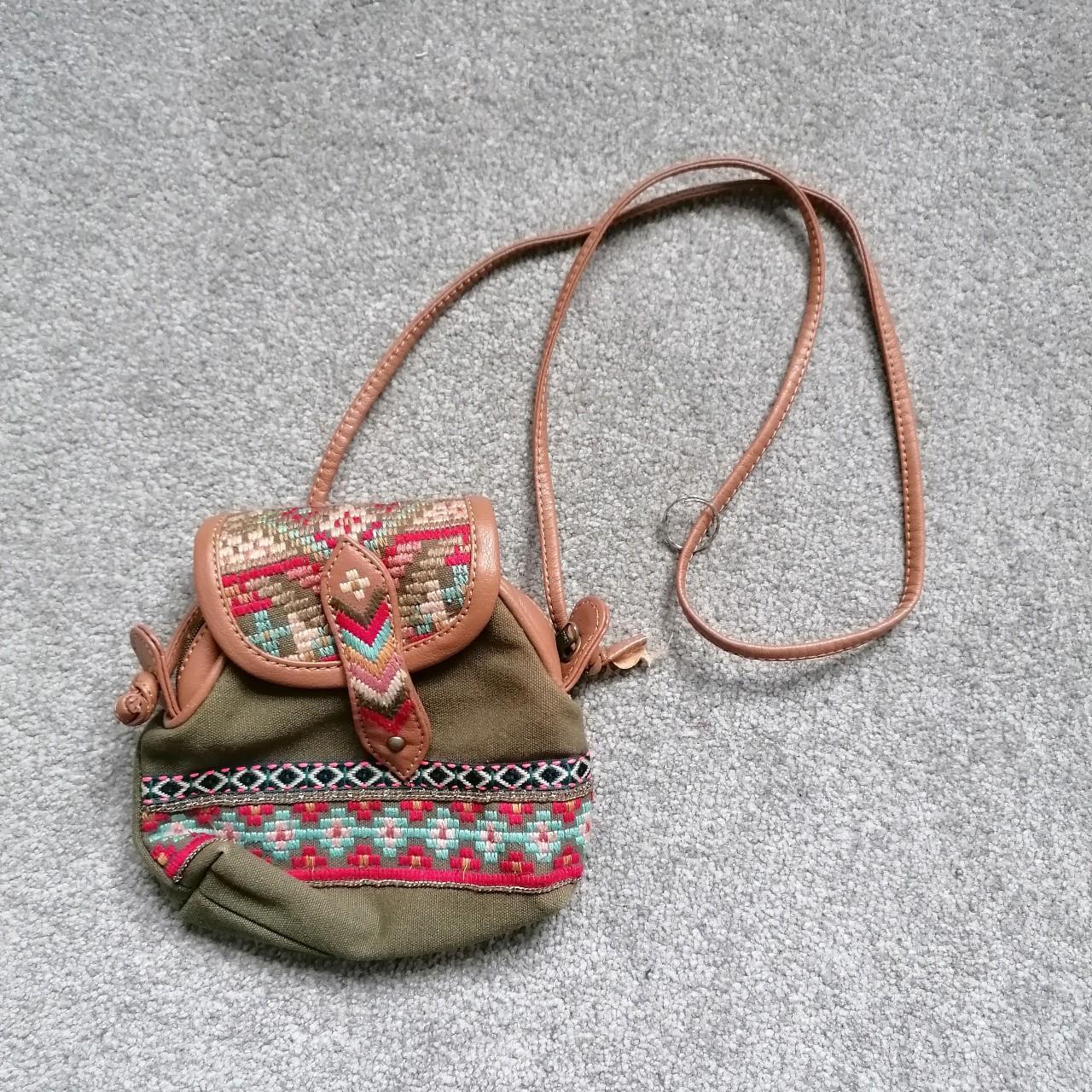 Cute little boho print bag with faux leather strap... - Depop