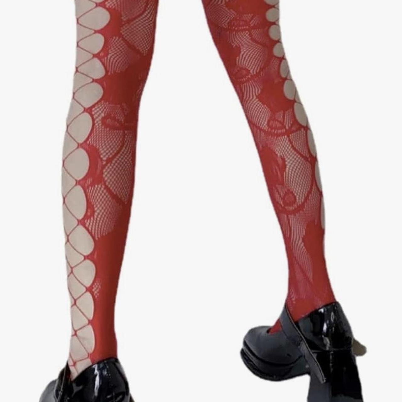 Red floral cut out tights from Amazon Fits... - Depop