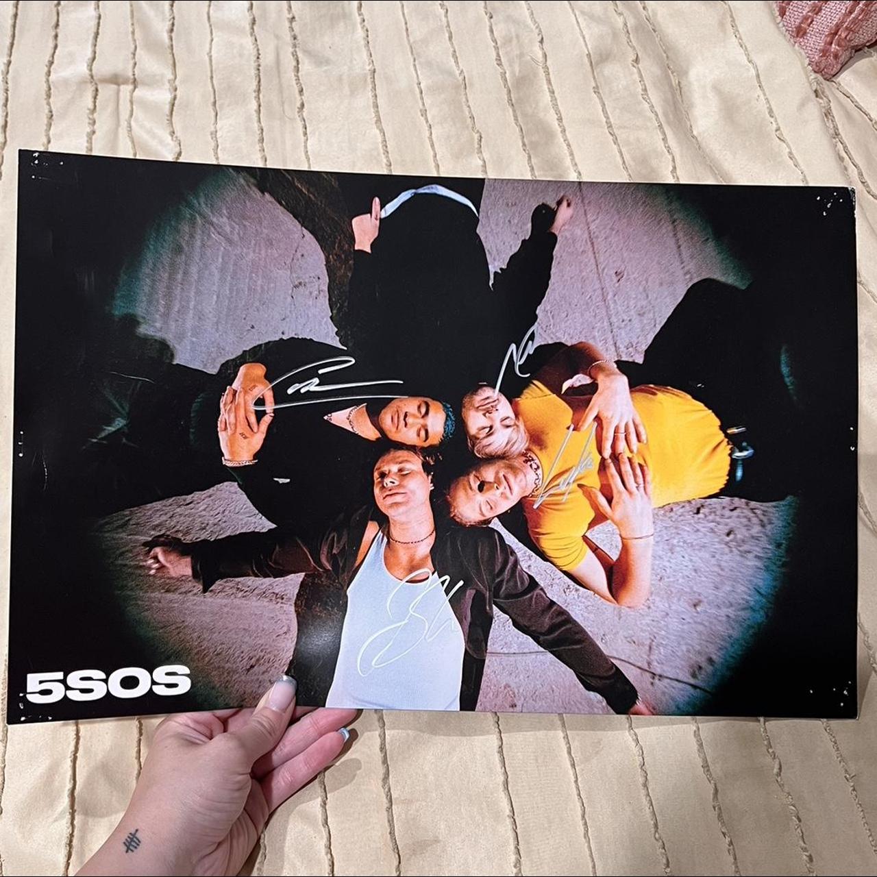 5sos calm signed poster - has small staple holes as... - Depop