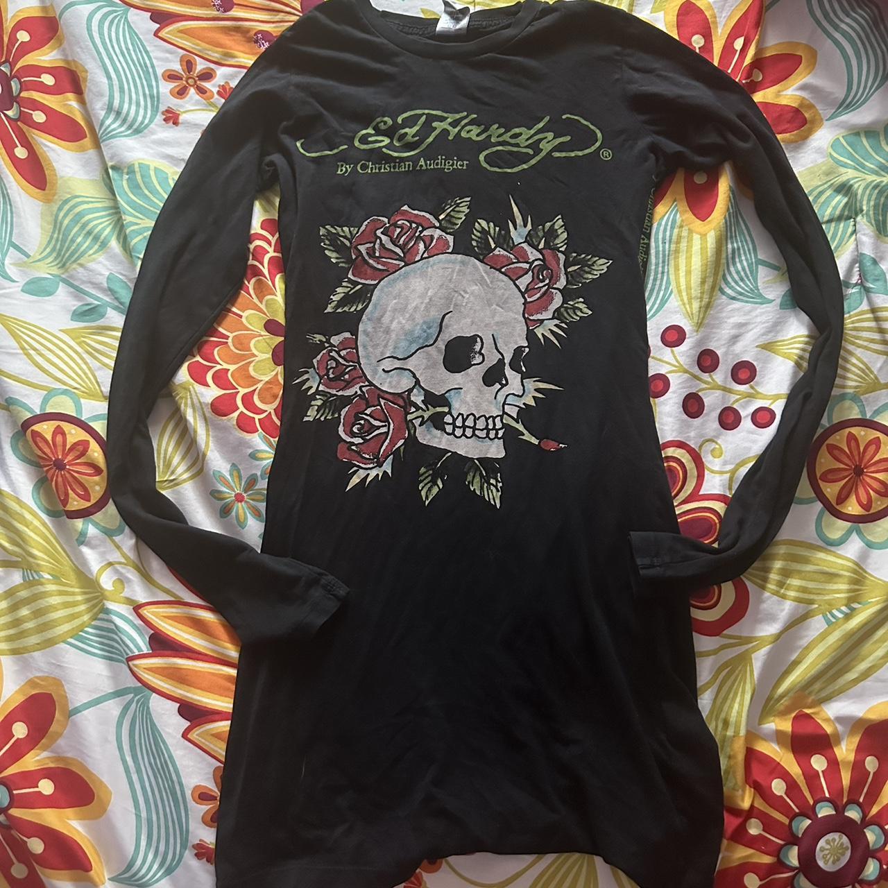 Ed Hardy Skull Design Long Sleeve Tee Long Shirt but... - Depop