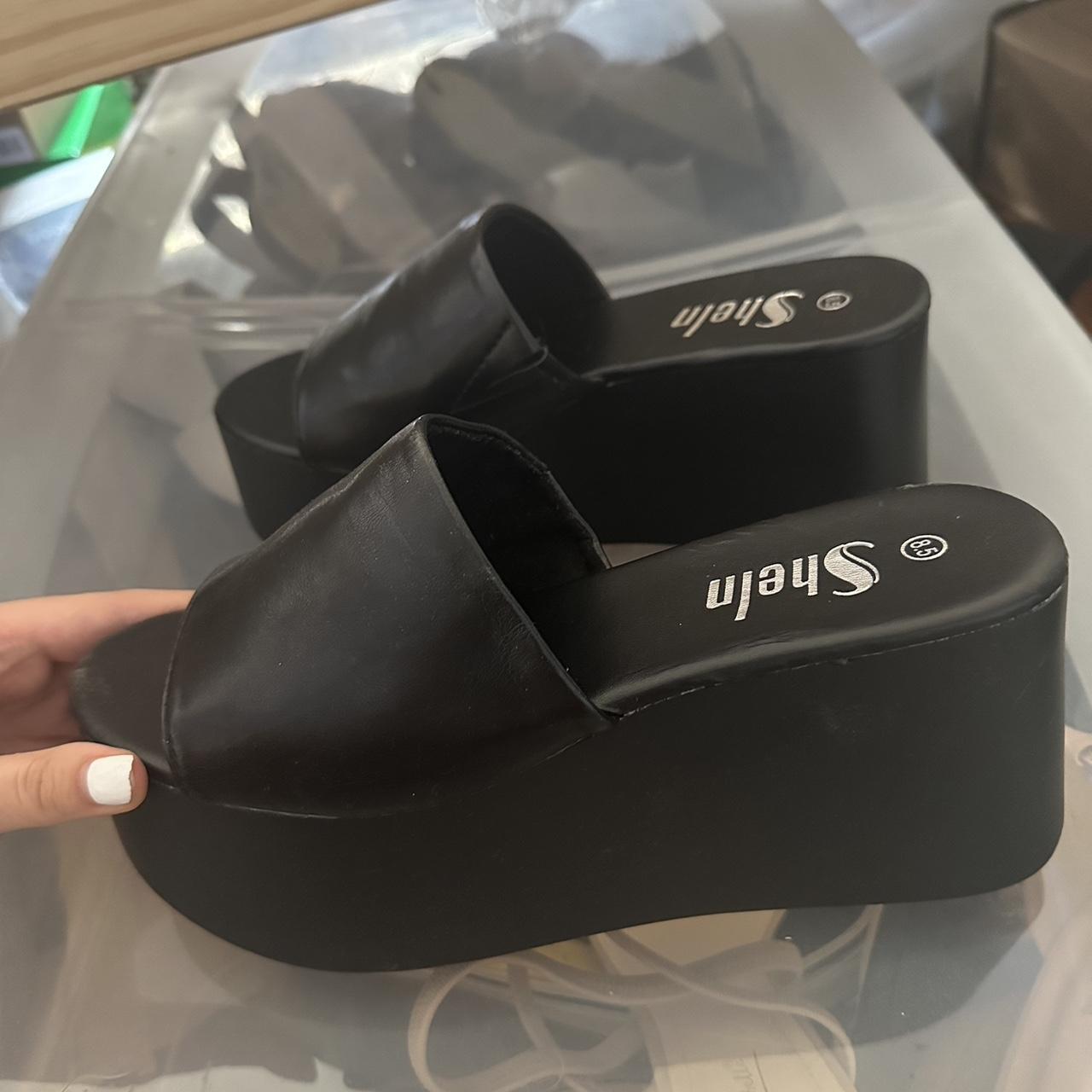 Shein size 8.5 Black Platform slides Super cute but... - Depop