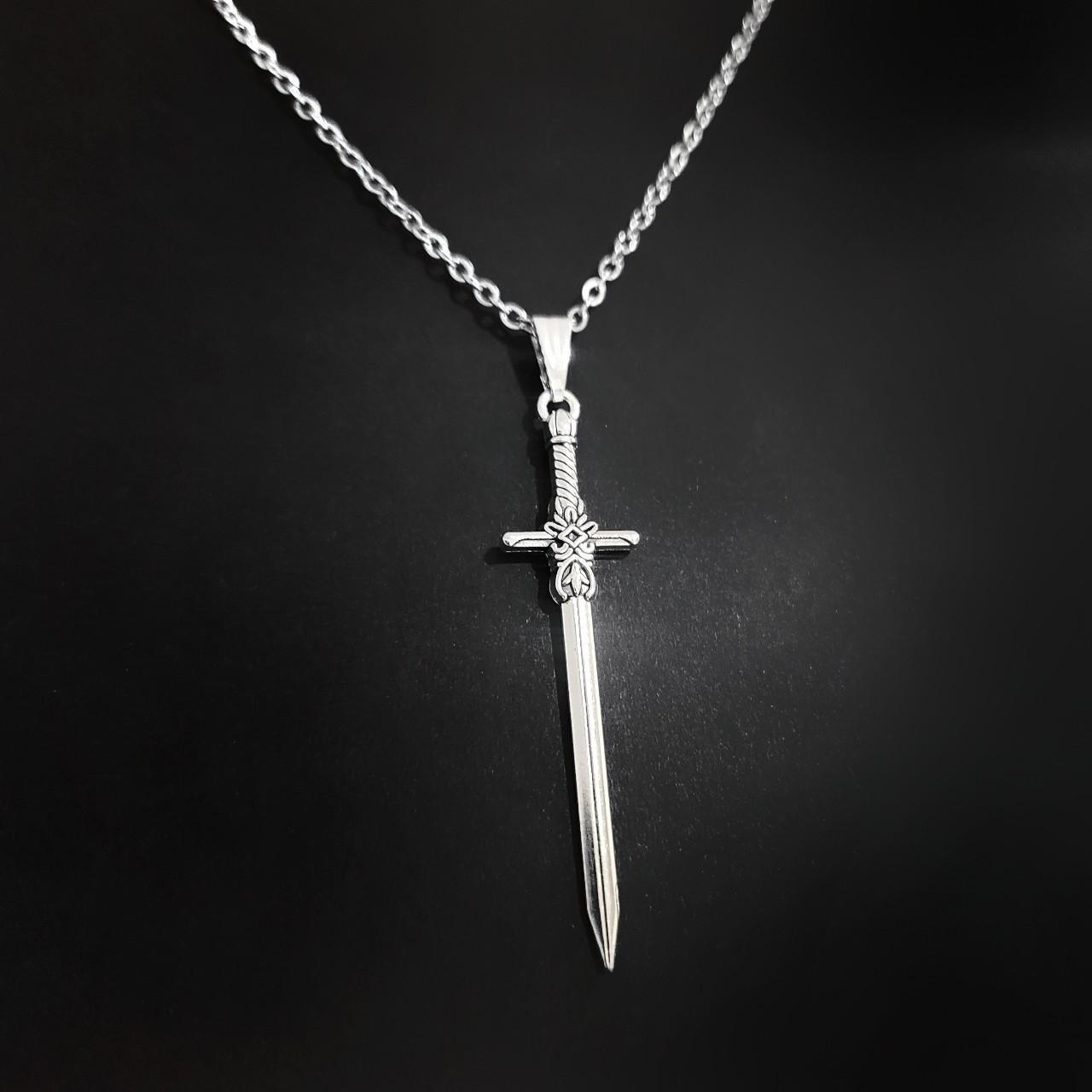 18" Silver Sword Necklace 021 Stainless Steel... - Depop
