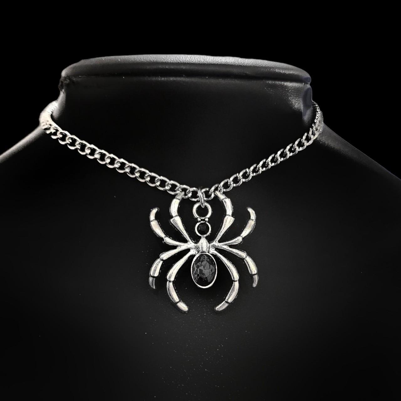 Silver & Black Spider Choker 002 Silver-plated... - Depop