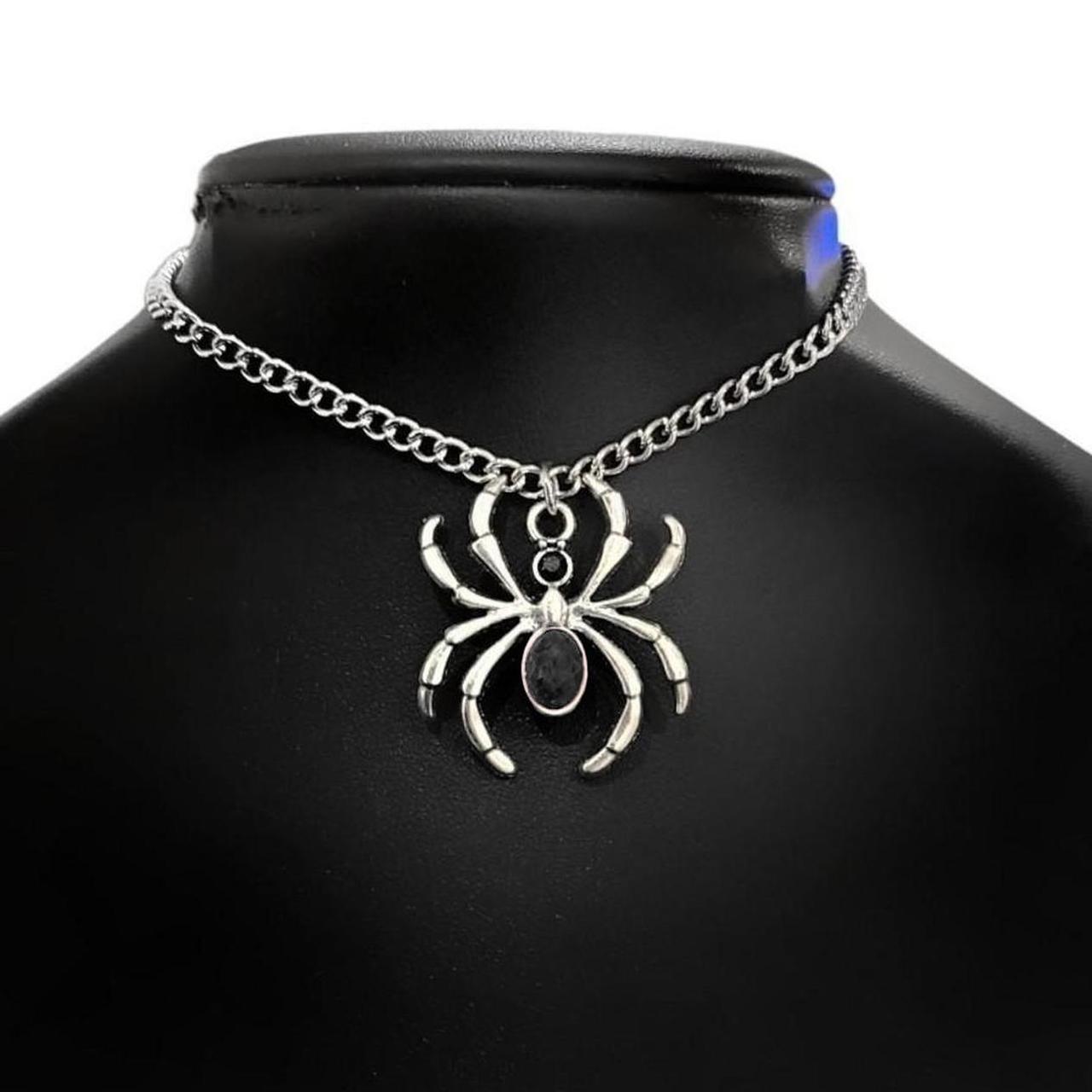 Silver & Black Spider Choker 002 Silver-plated... - Depop