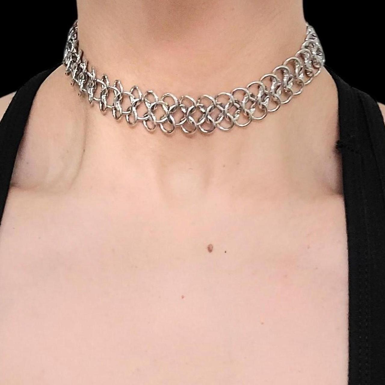 Silver Chainmail Choker ... Silver Chain-link... - Depop