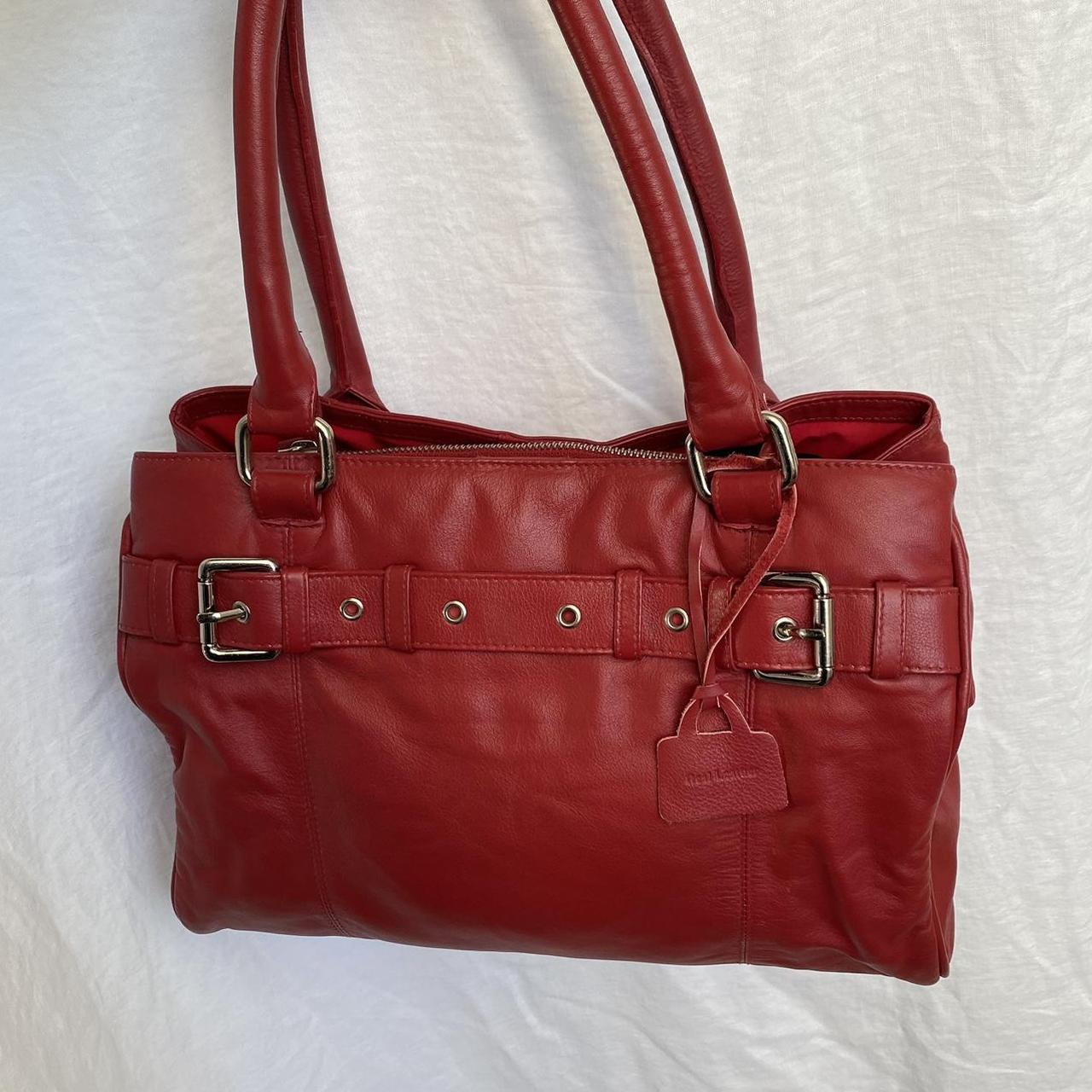 Cherry red leather shoulder bag Condition - very... - Depop