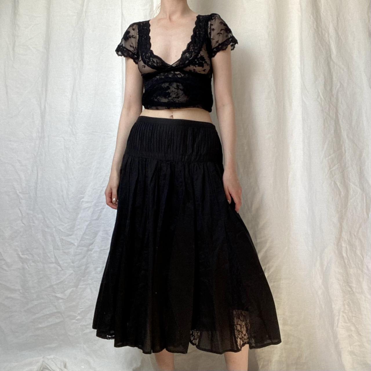 Black tiered midi skirt Lovely skirt with lace... - Depop