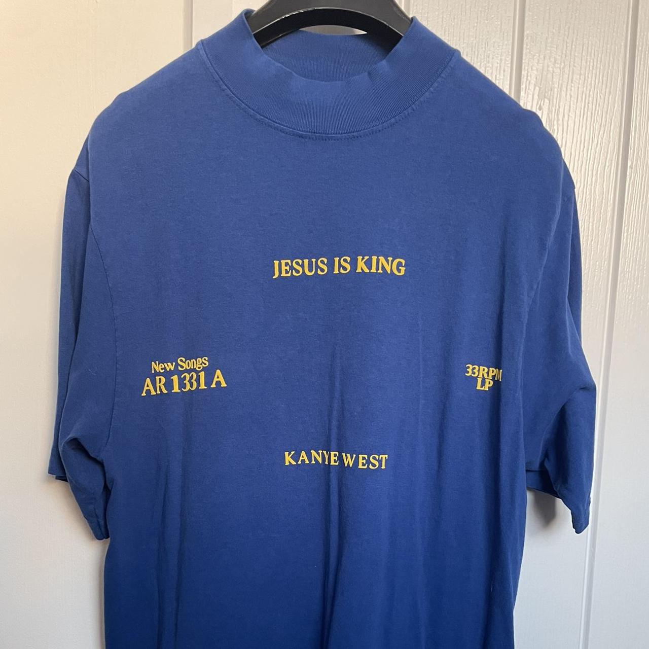 Blue Kanye West Jesus is King T-Shirt, extremely... - Depop