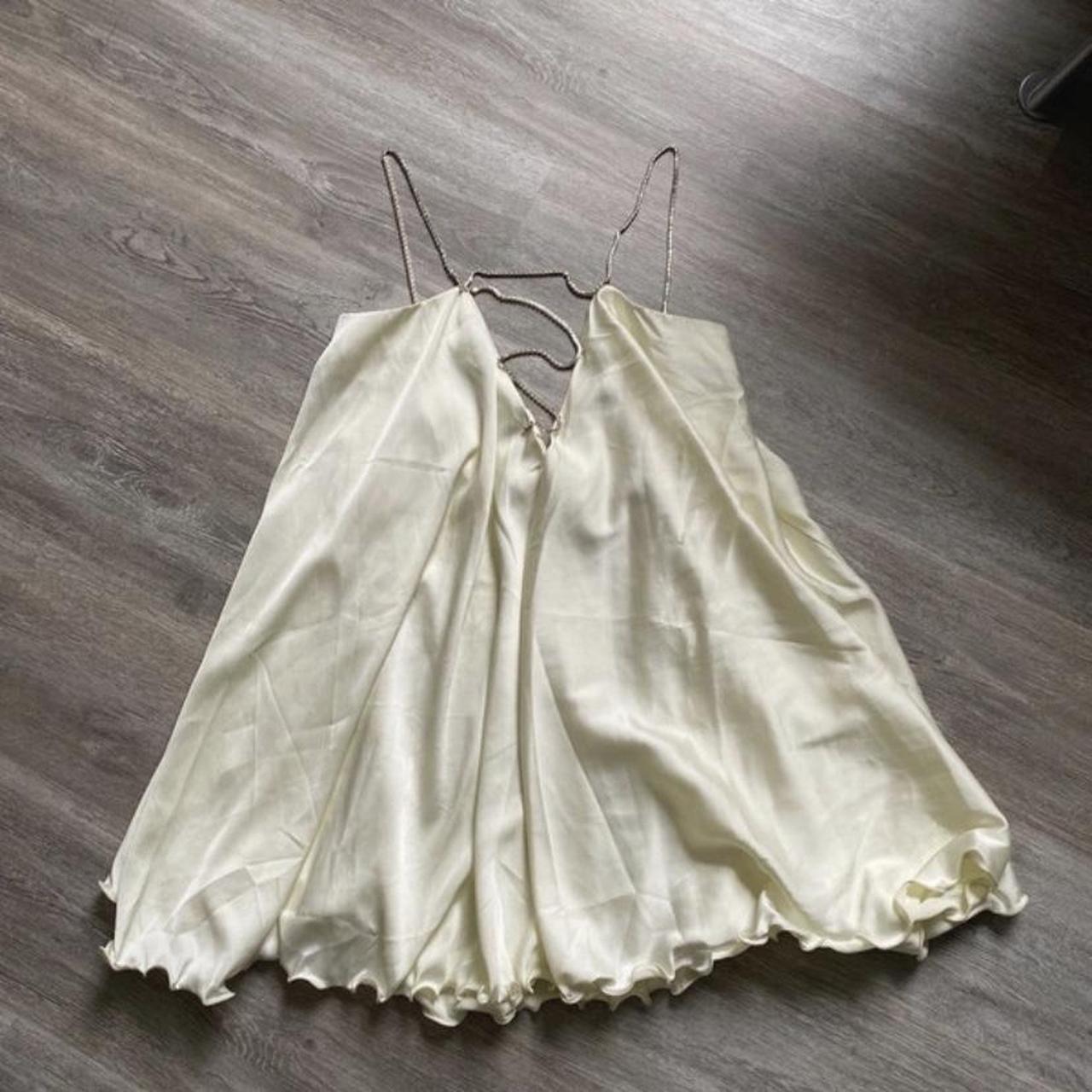 Shein silky flare cream satin diamonte dress v... - Depop