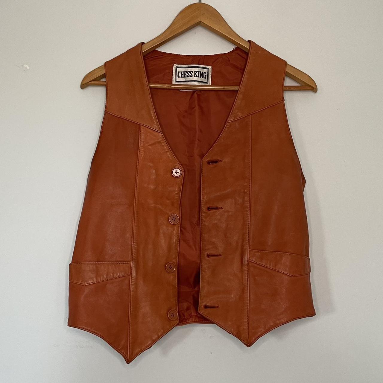Vintage Orange Leather Vest Would look great as a... - Depop