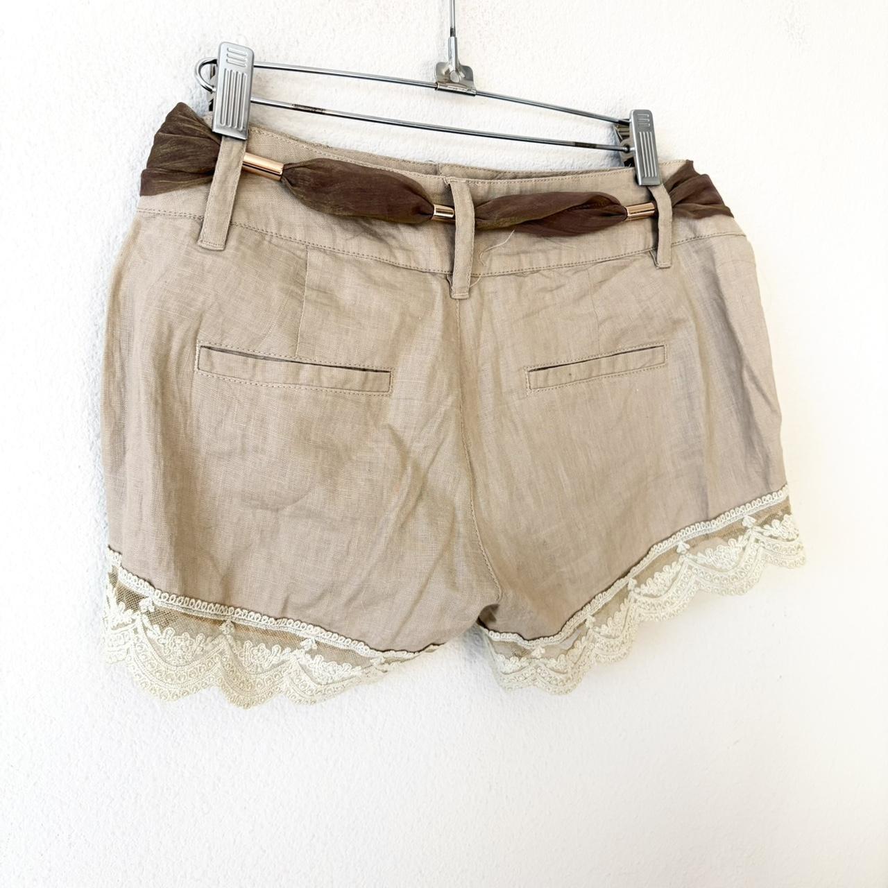 Y2K 2009s vintage light brown shorts with lace and a... | Depop