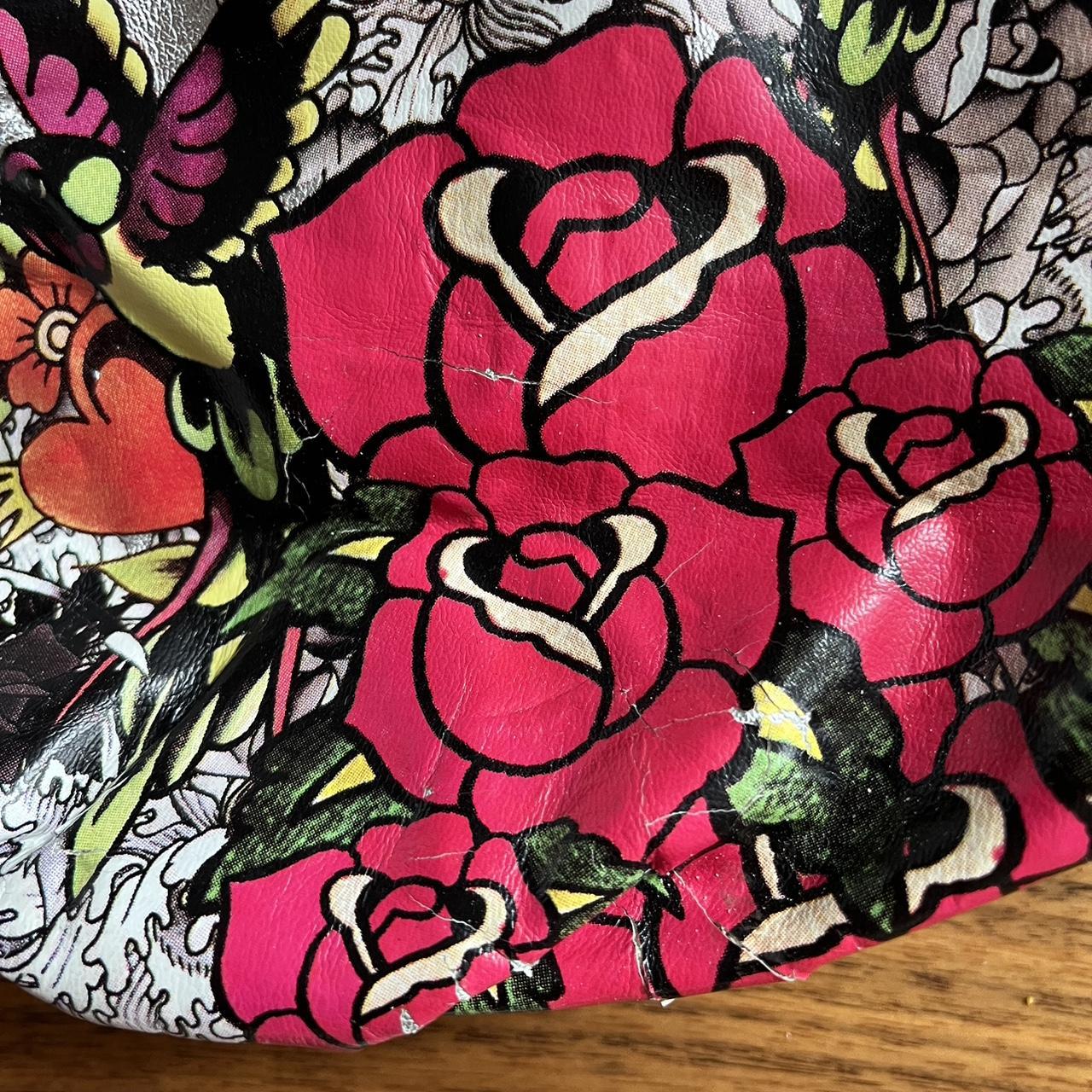 Ed Hardy bag Silver with butterfly and pink flower... - Depop