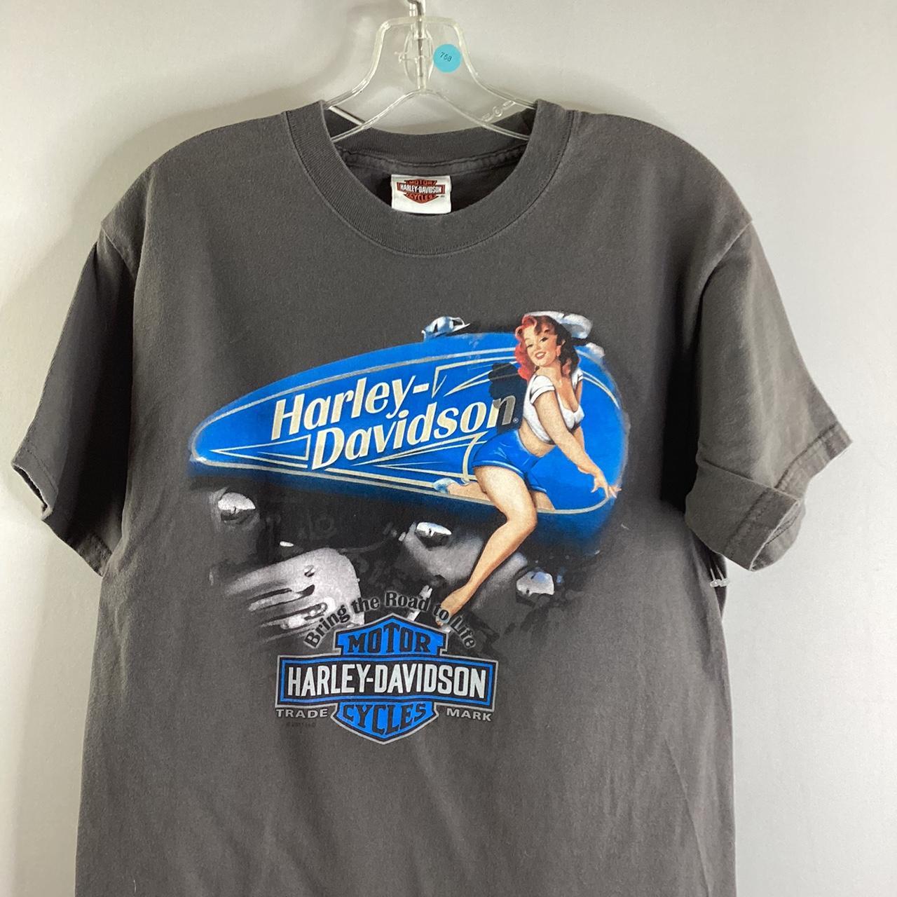 Harley Davidson Biker Pin Up Girl Graphic T-Shirt... - Depop
