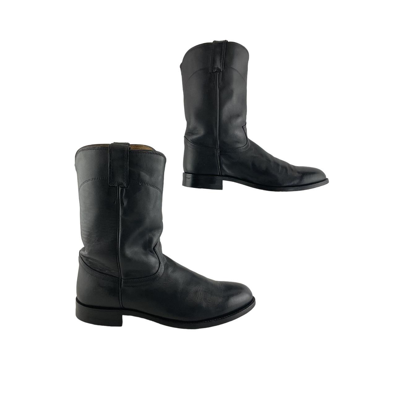 Men's Justin Black Leather Round Toe Roper Western... - Depop