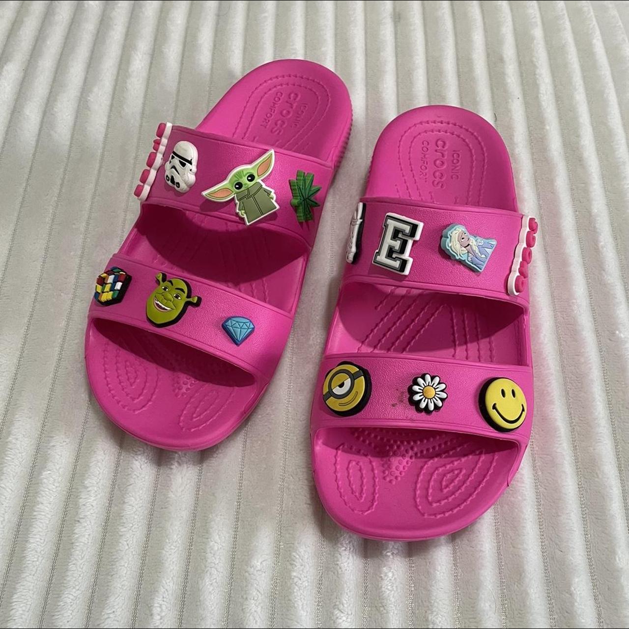 Hot pink croc sliders Size 5 Worn handful of times... - Depop