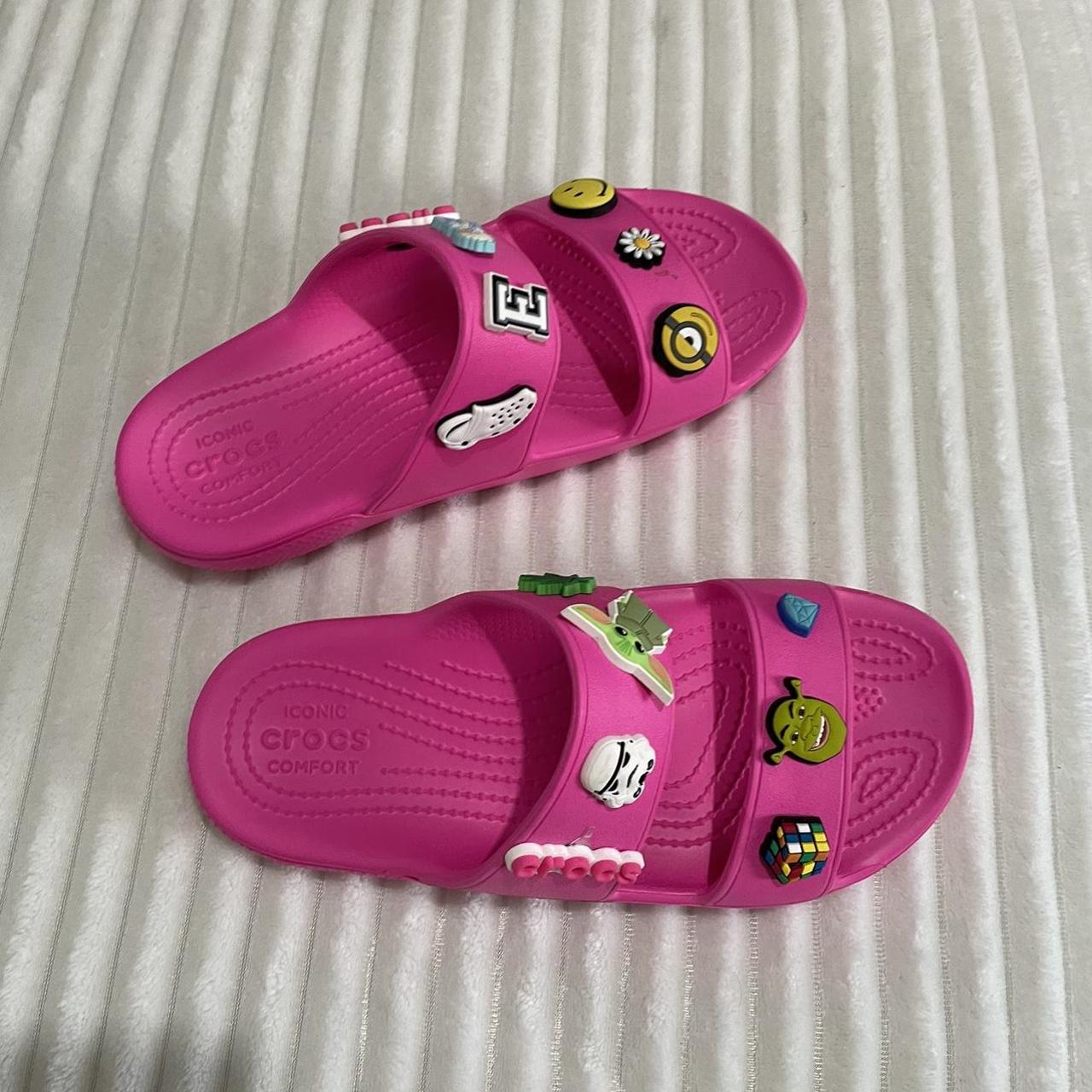 Hot pink croc sliders Size 5 Worn handful of times... - Depop