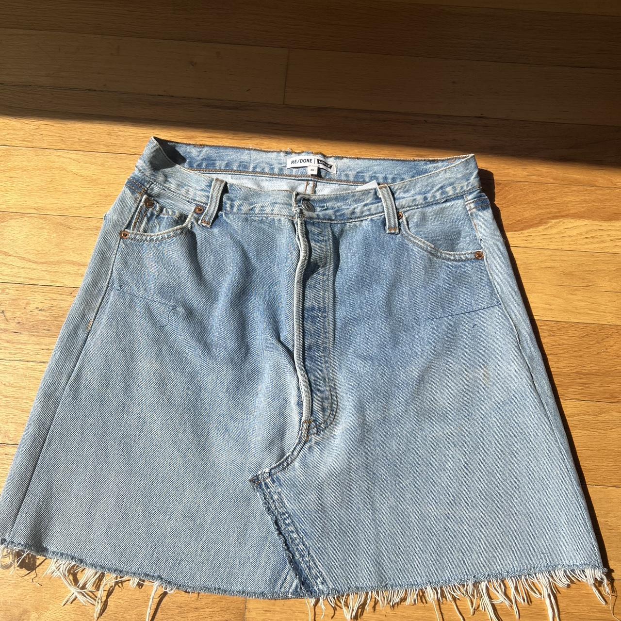 Redone Levis Denim Skirt With Hand Embroidered Depop