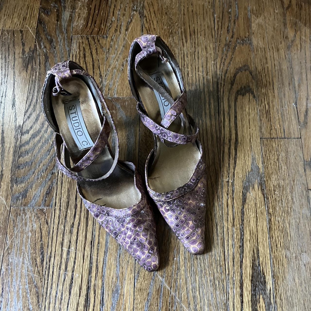 Studio C purple snake print kitten heels Buckle is... - Depop