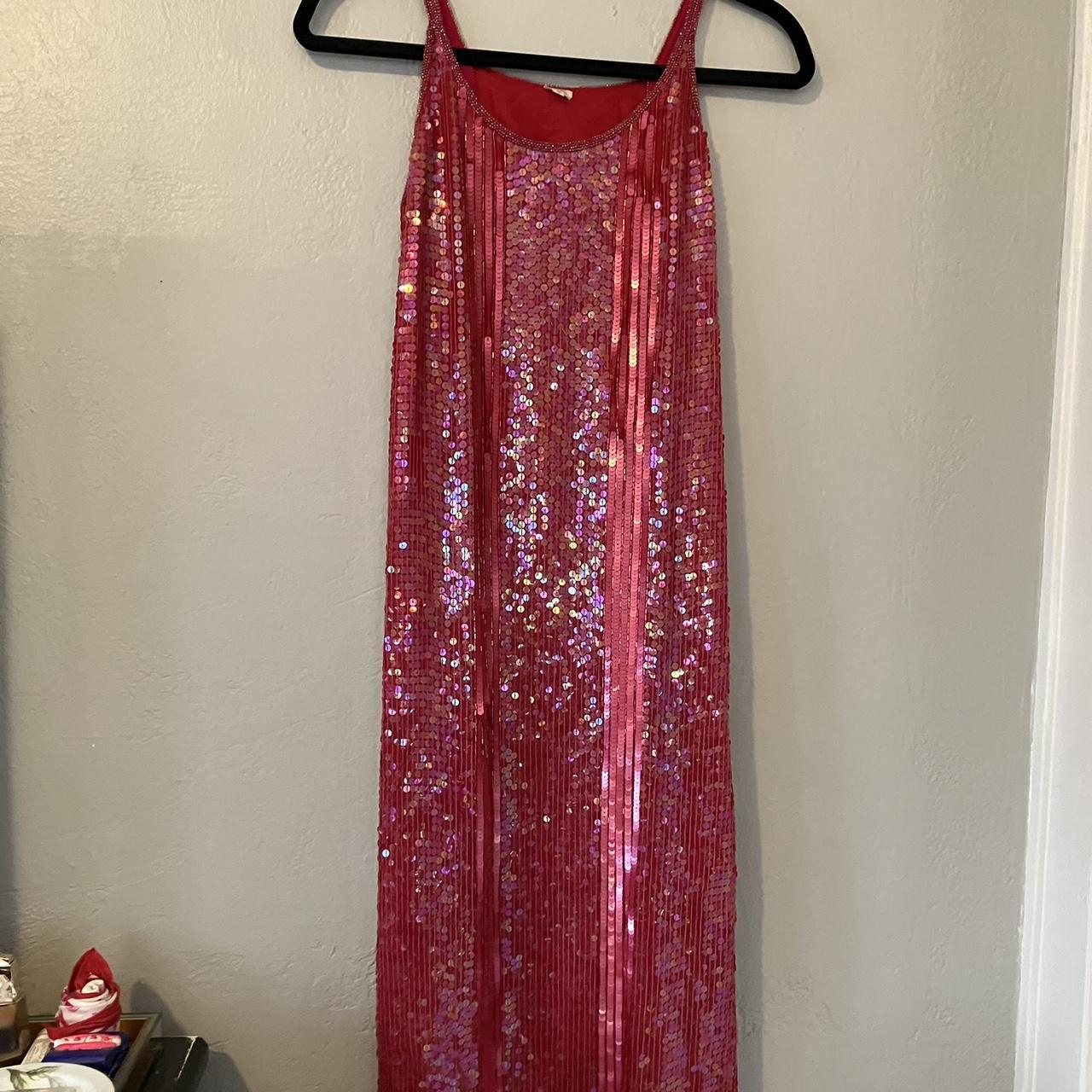 Gorgeous fully sequined iridescent red silk beaded... | Depop