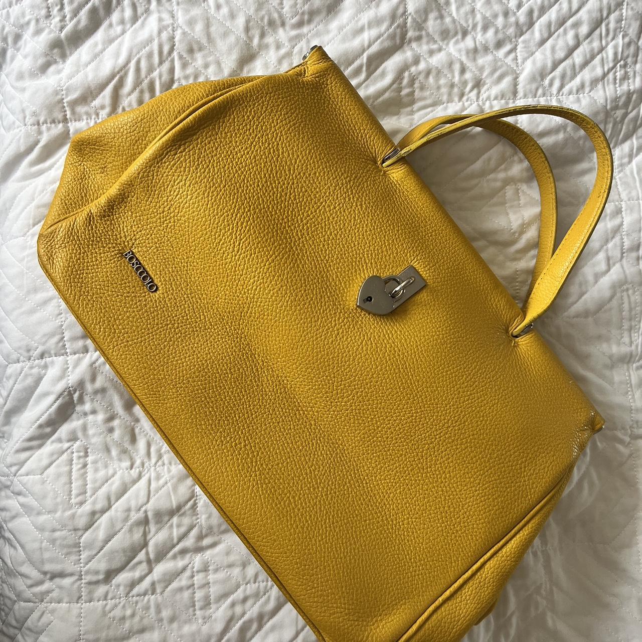 Genuine Italian leather large yellow handbag with a... - Depop