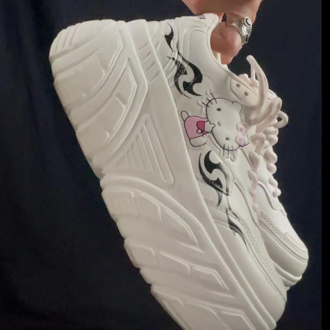 White chunky Hello Kitty sneakers with light pink... - Depop