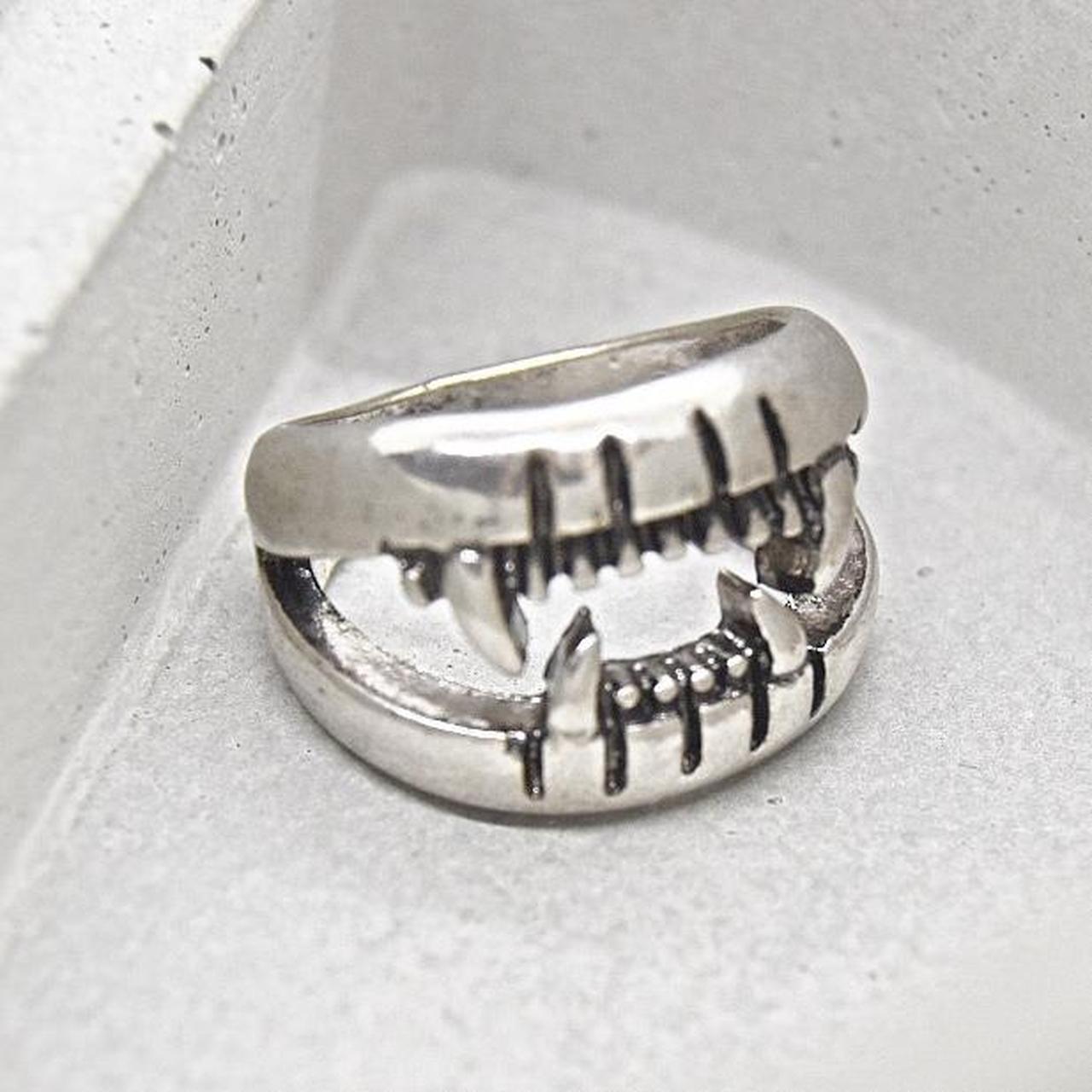 Vampire Fangs Ring Silver band featuring etched... - Depop
