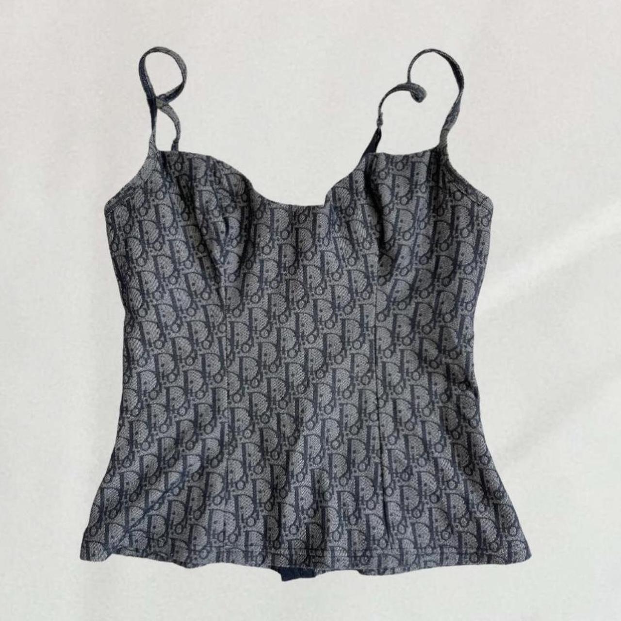 Dior denim monogram corset Size 90B Fits size small,... - Depop