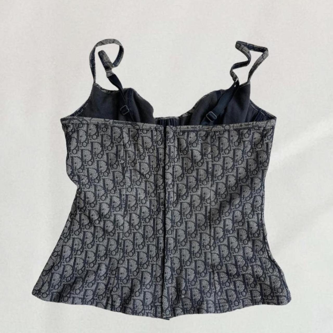 Dior denim monogram corset Size 90B Fits size small,... - Depop