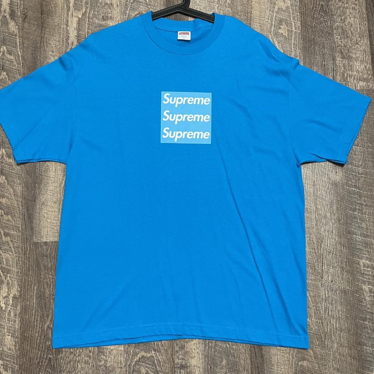 Supreme Men's Blue and Black T-shirt | Depop