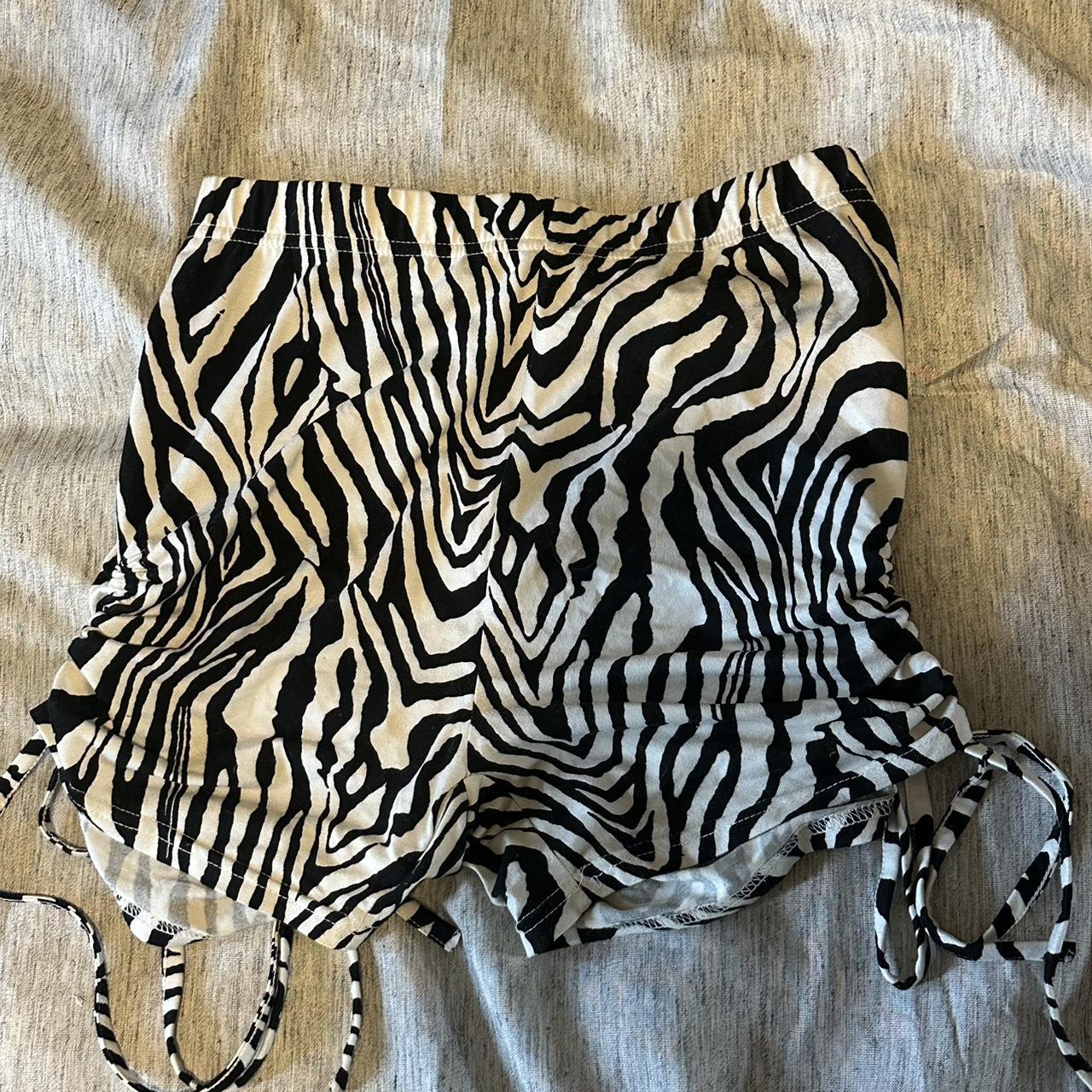 zebra print cycling shorts with drawstring and bow... - Depop