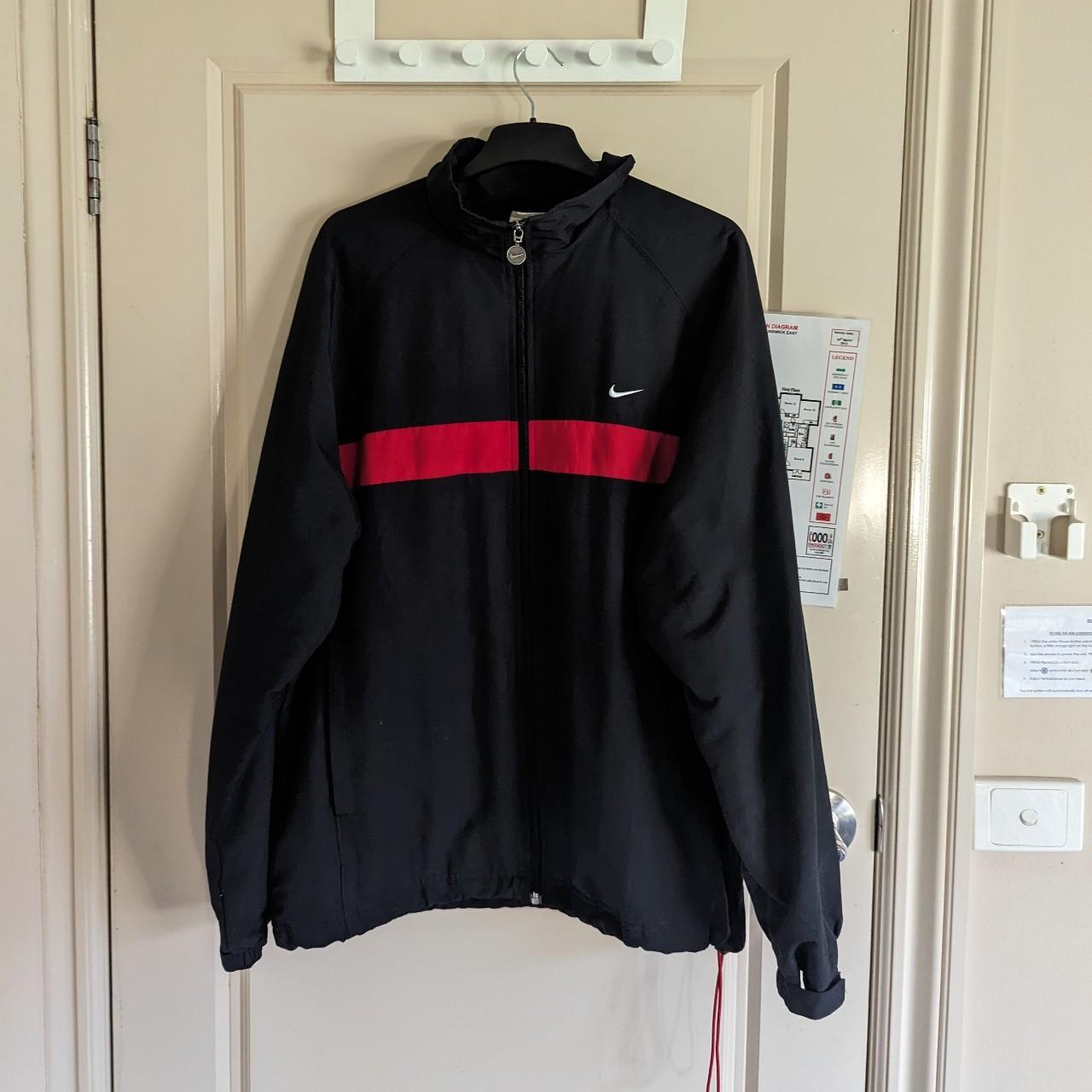 Nike track jacket Black & red Size XL Fits more like... - Depop