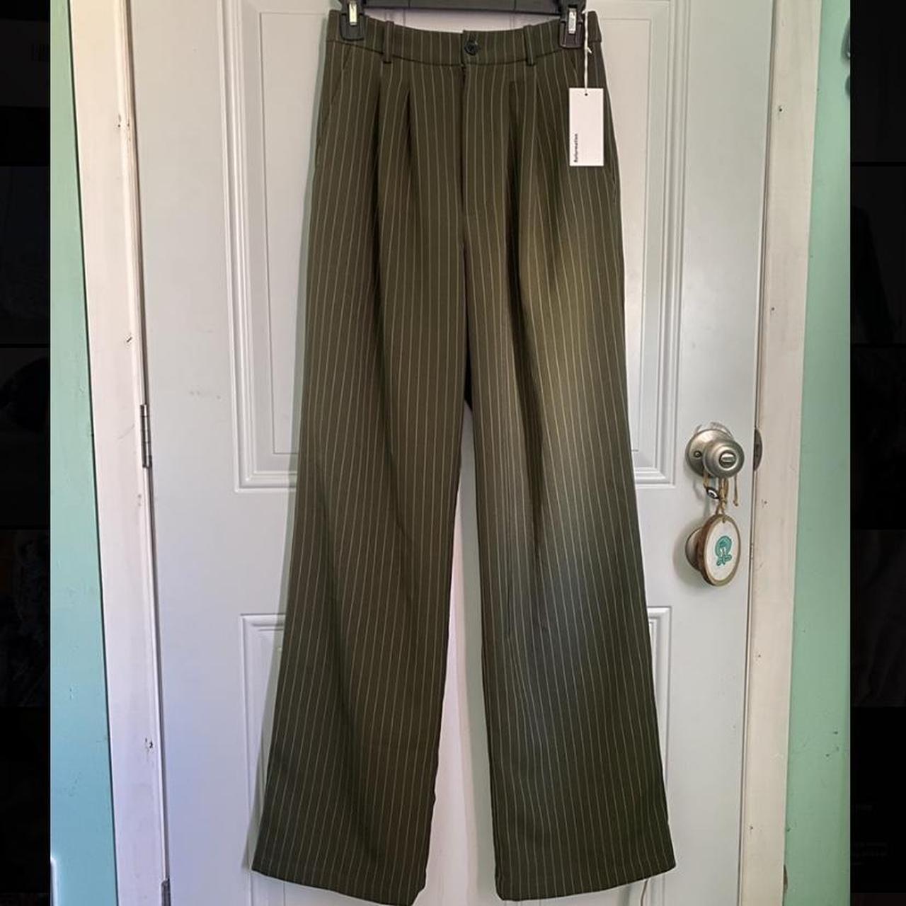 Dark green pinstripe Reformation pants, never... - Depop