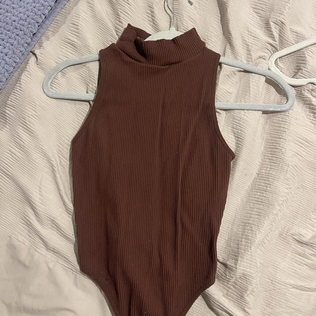 Ribbed bodysuit High neck, brown, shape wear... - Depop