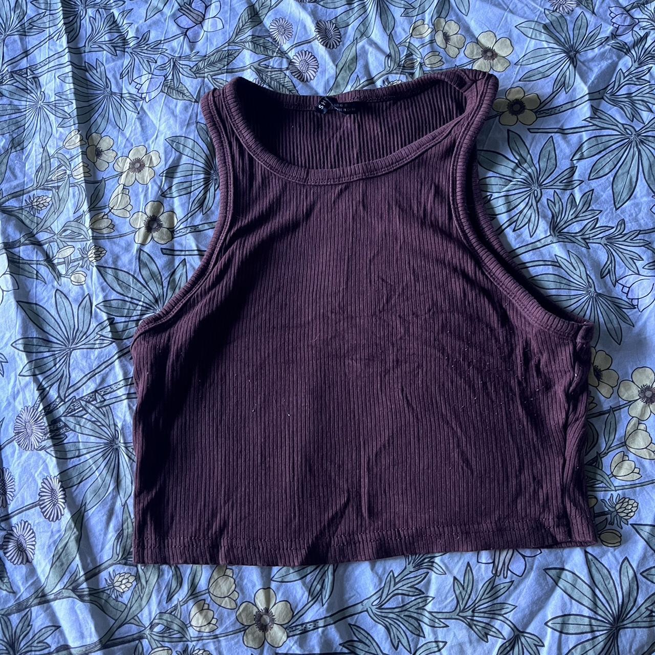 Shein brown ribbed cami vest crop top Size:... - Depop