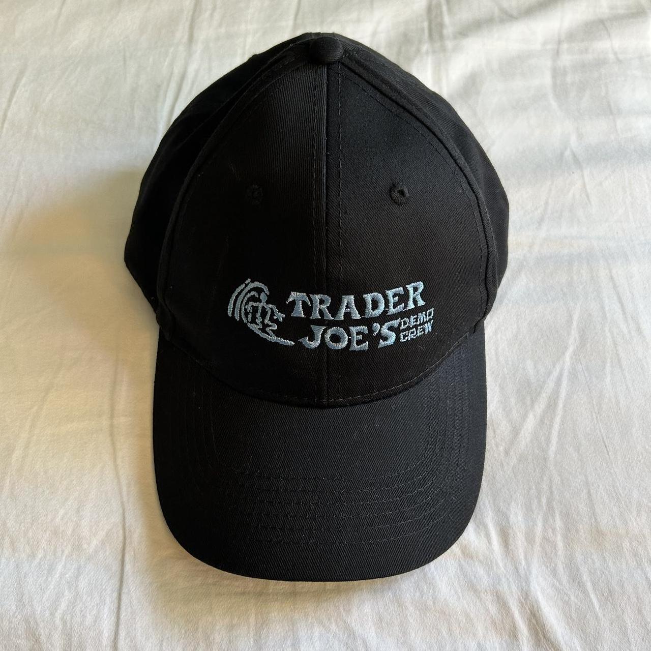 Black Trader Joe’s hat with light blue lettering... - Depop