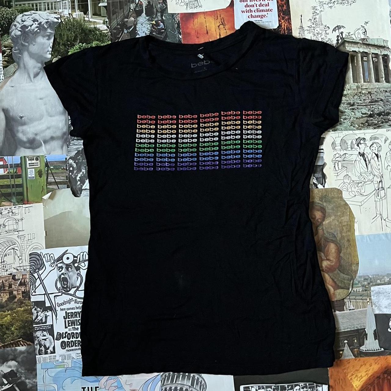 Black rainbow bebe logo shirt very y2k stretchy and... - Depop