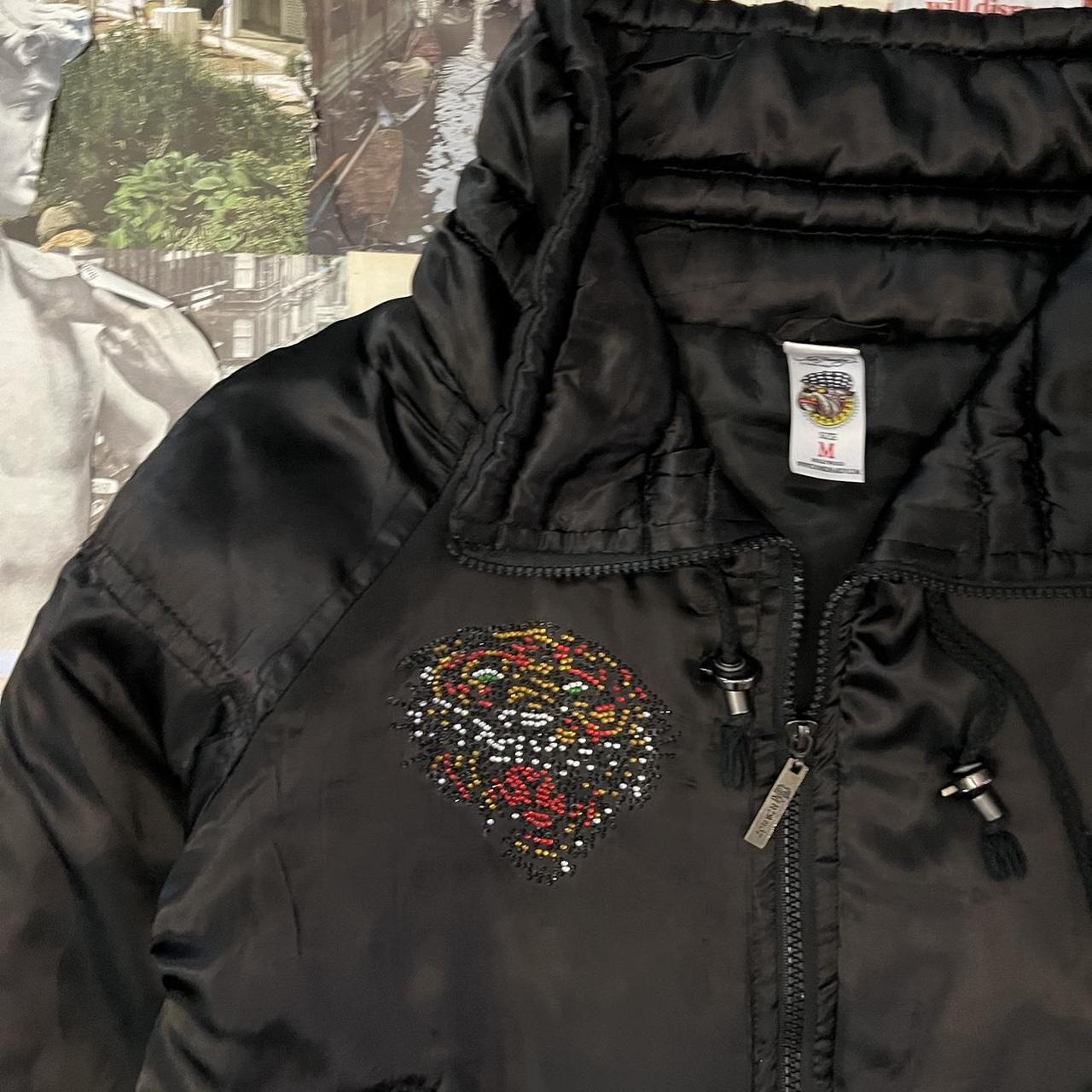 Ed Hardy puffer jacket black with multicolor... - Depop