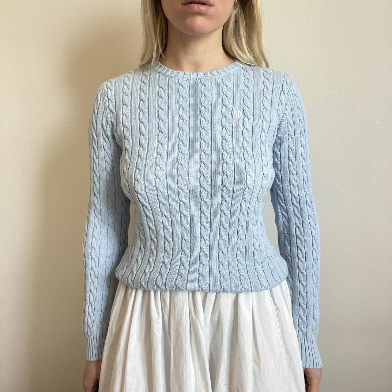Vintage 90s Ralph Lauren baby blue jumper, cable... | Depop