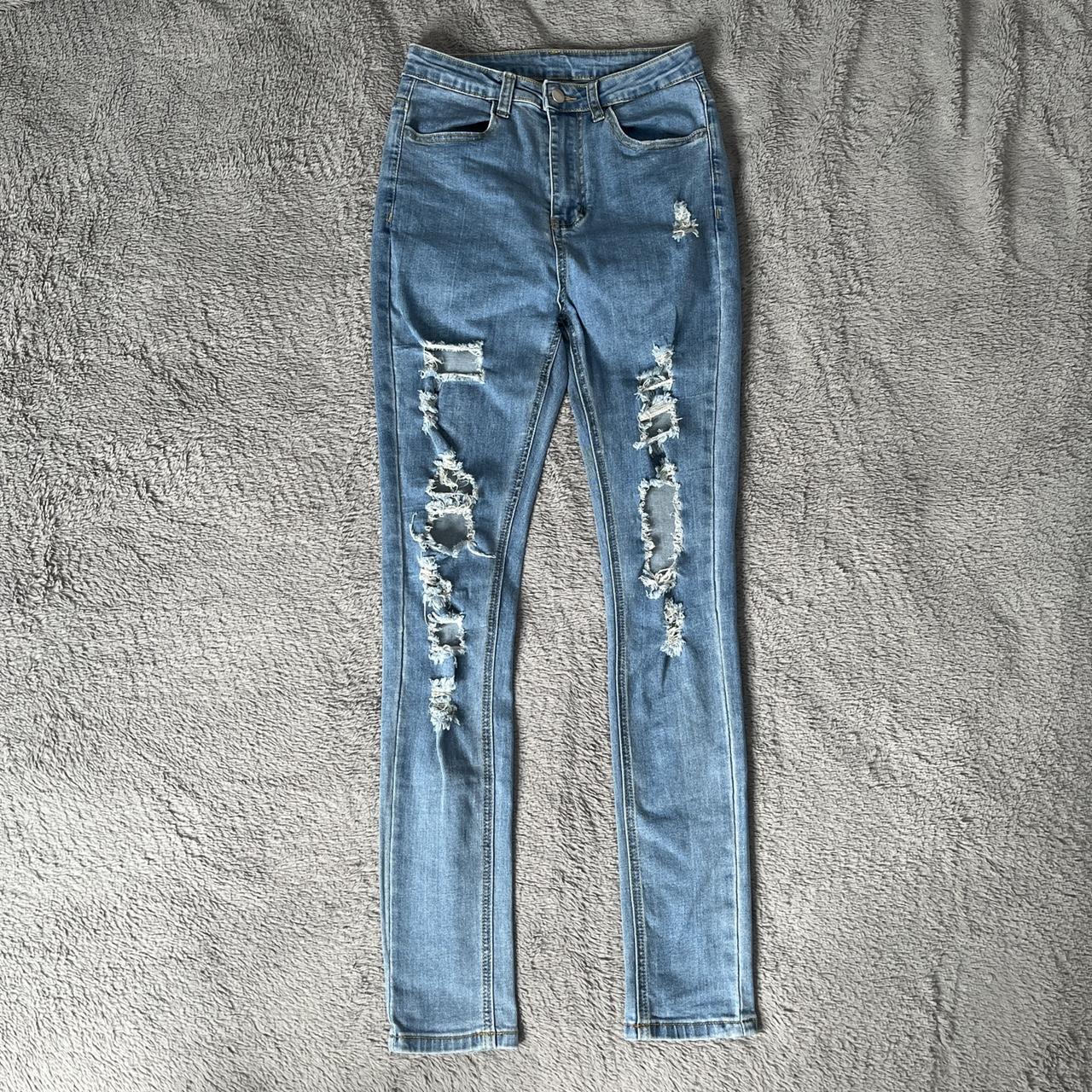 Shein light blue denim ripped jeans, high waisted... - Depop