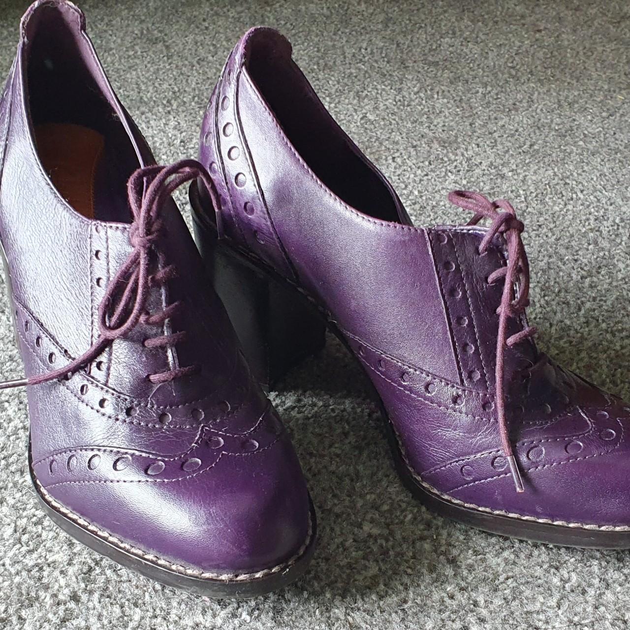 Clarks purple leather 50s style heels In excellent... - Depop