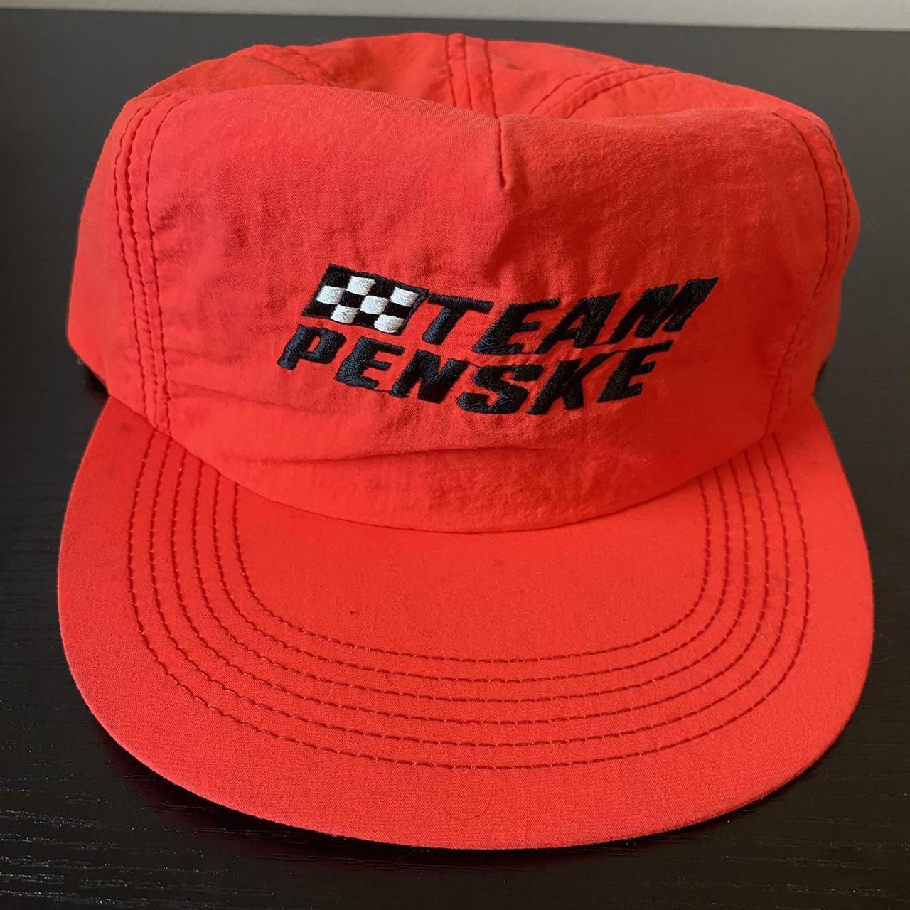 90’s Penske Racing nascar red snapback hat with some... - Depop